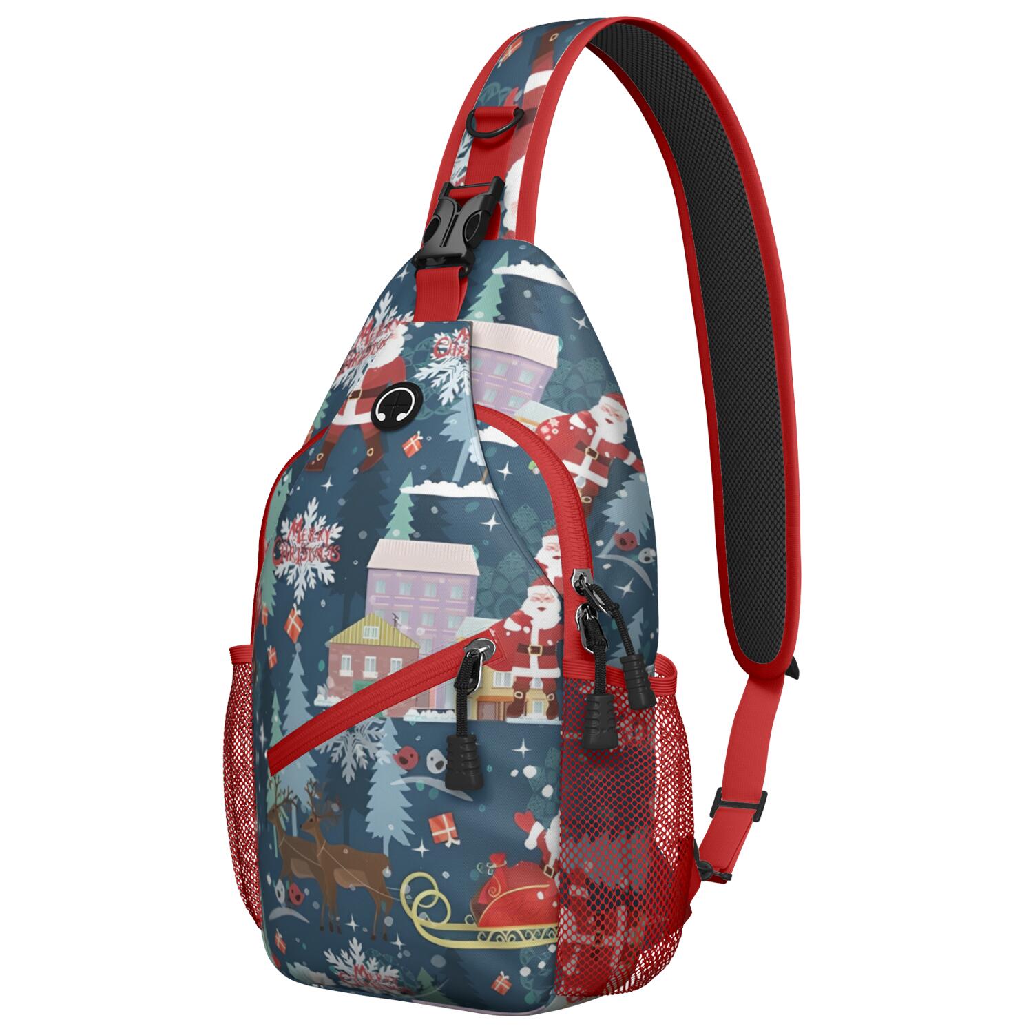 Sling Backpack,Dark Blue Christmas Santa Pattern Sling Bag with Water ...