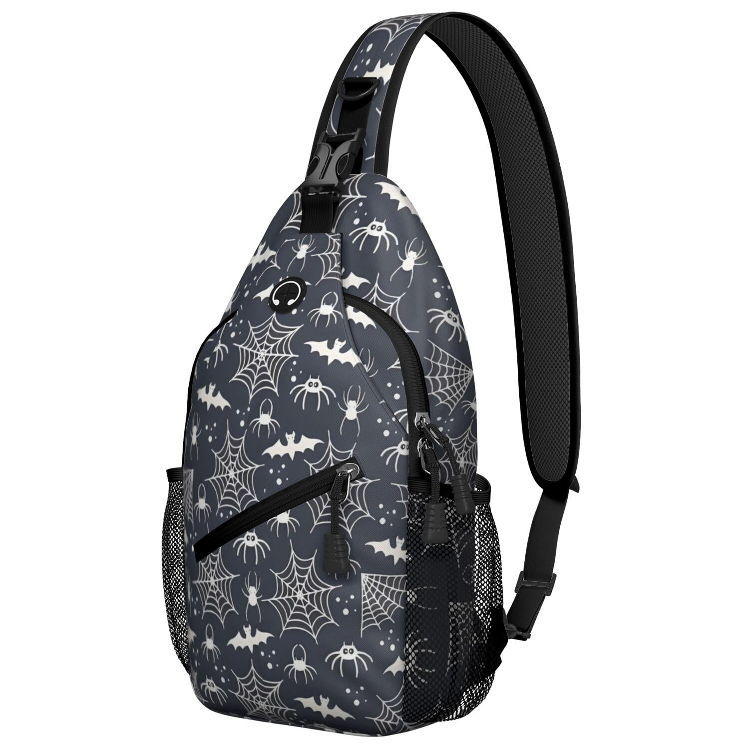 Sling Backpack,Dark Blue Halloween Spider Webs Bats and Spiders Sling ...