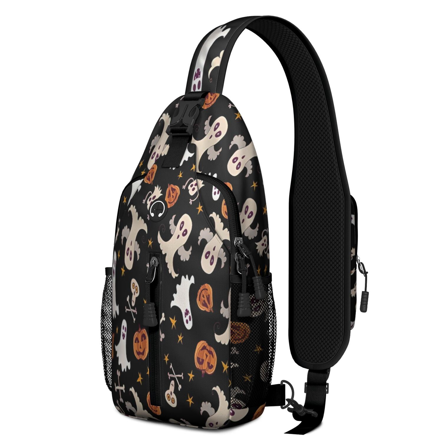 Sling Backpack,Halloween Ghosts Pumpkins and Stars Crossbody Bag with ...