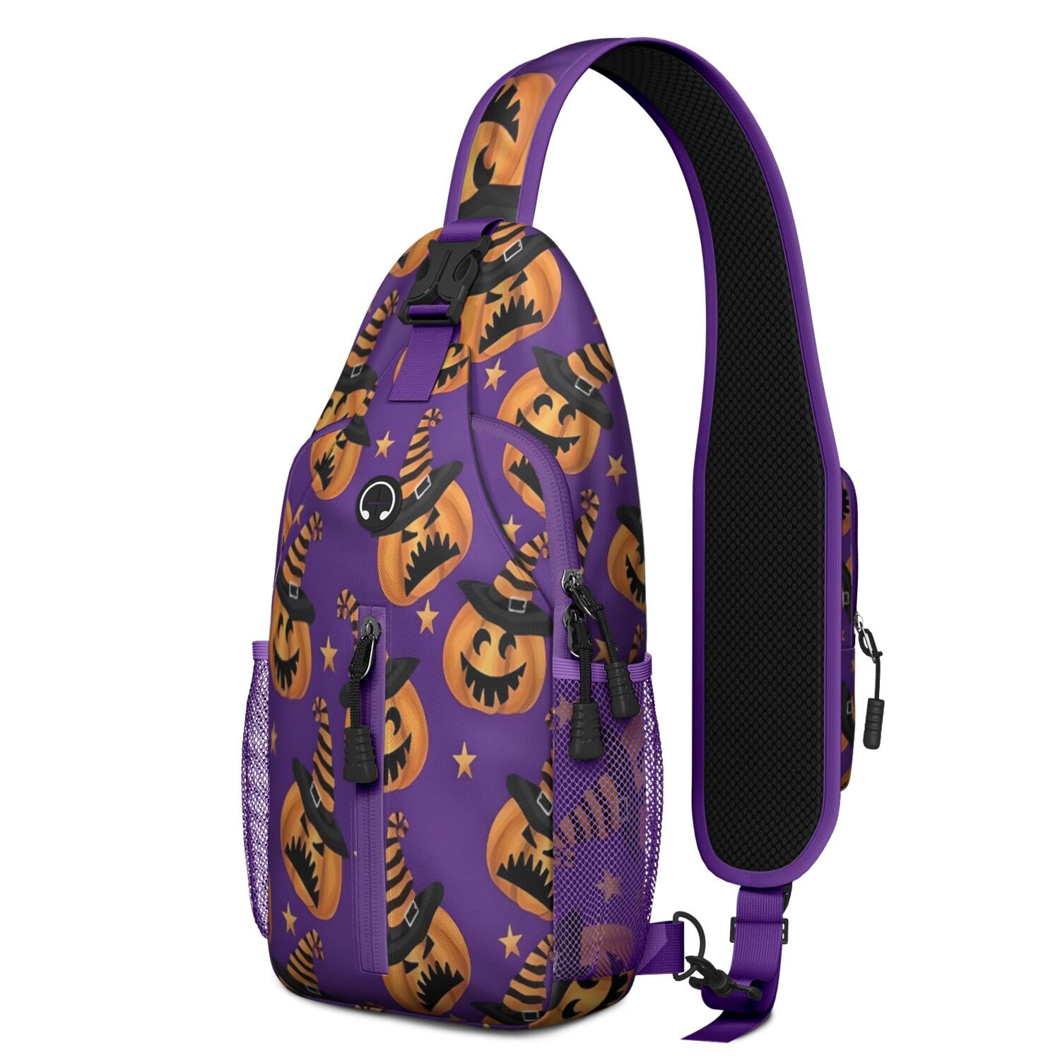 Sling Backpack,Halloween Pumpkins with Witch Hats Crossbody Bag with ...