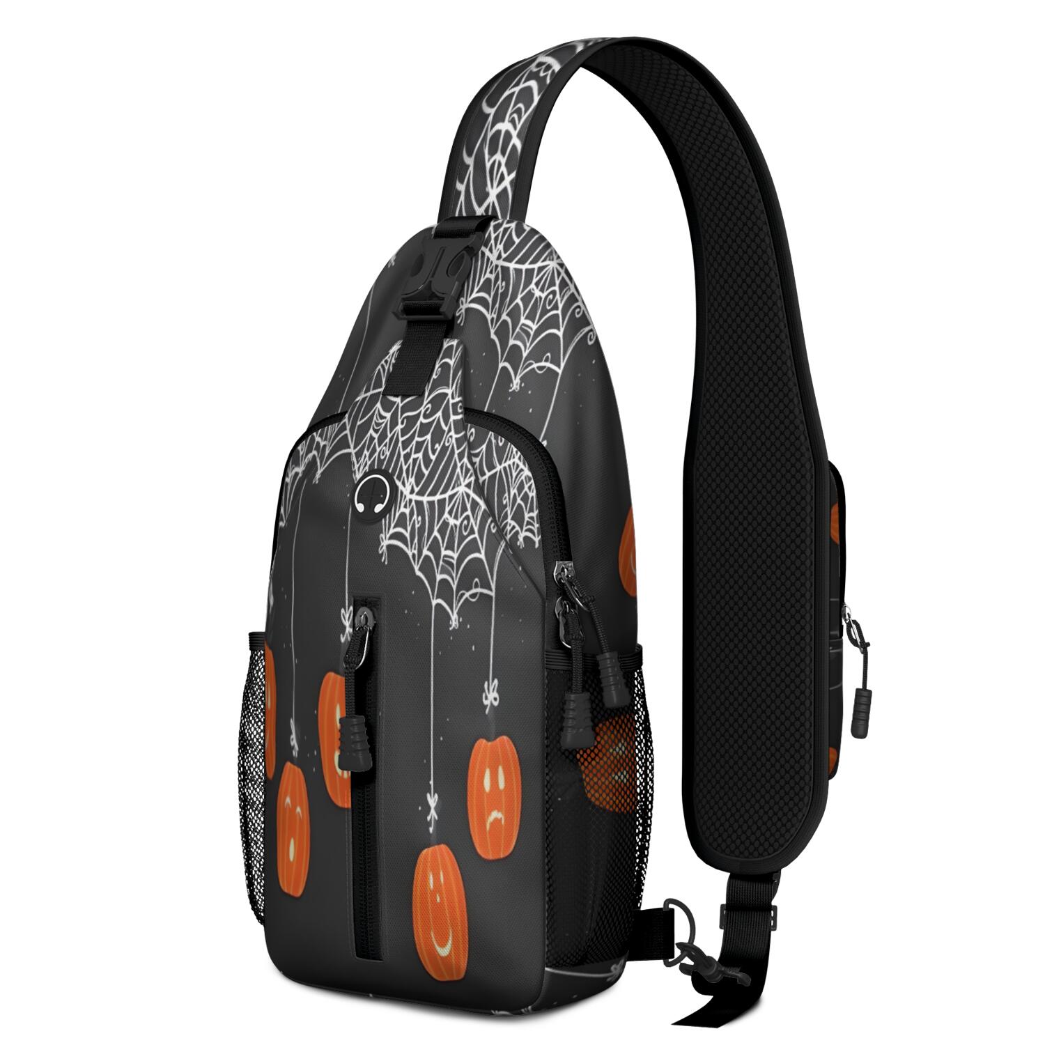 Sling Backpack,Halloween Spider Web Pumpkin Pattern Crossbody Bag with ...