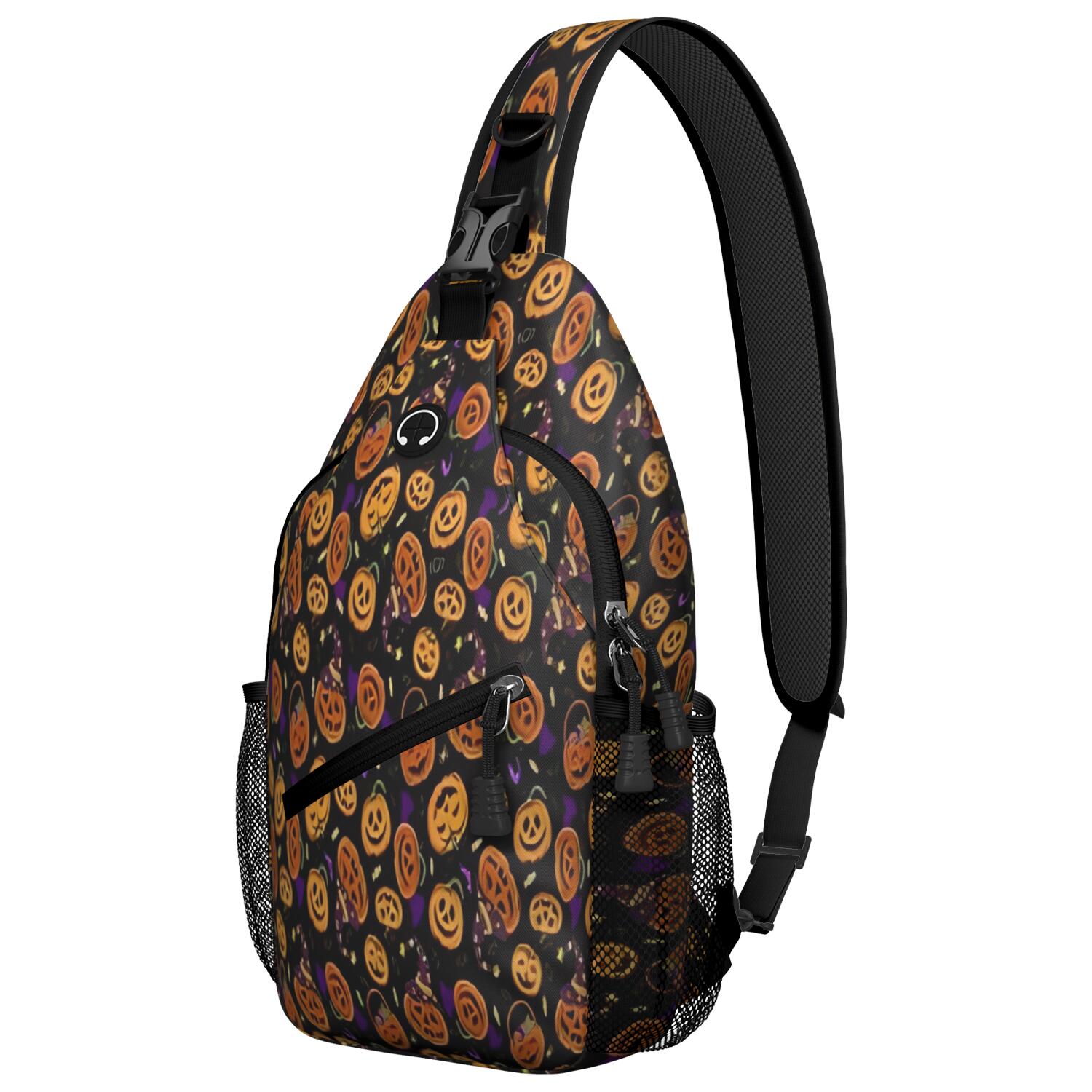 Sling Backpack,Pumpkin Pattern Halloween Sling Bag with Water Bottle ...