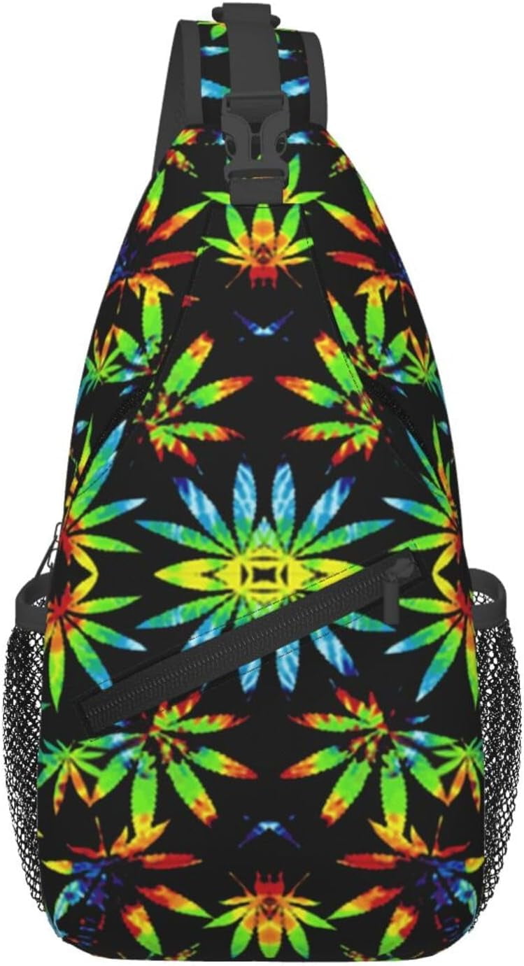 Sling Backpack Tie-Dye-Pot-Leaf-Weeds Crossbody Chest Bag For Travel ...