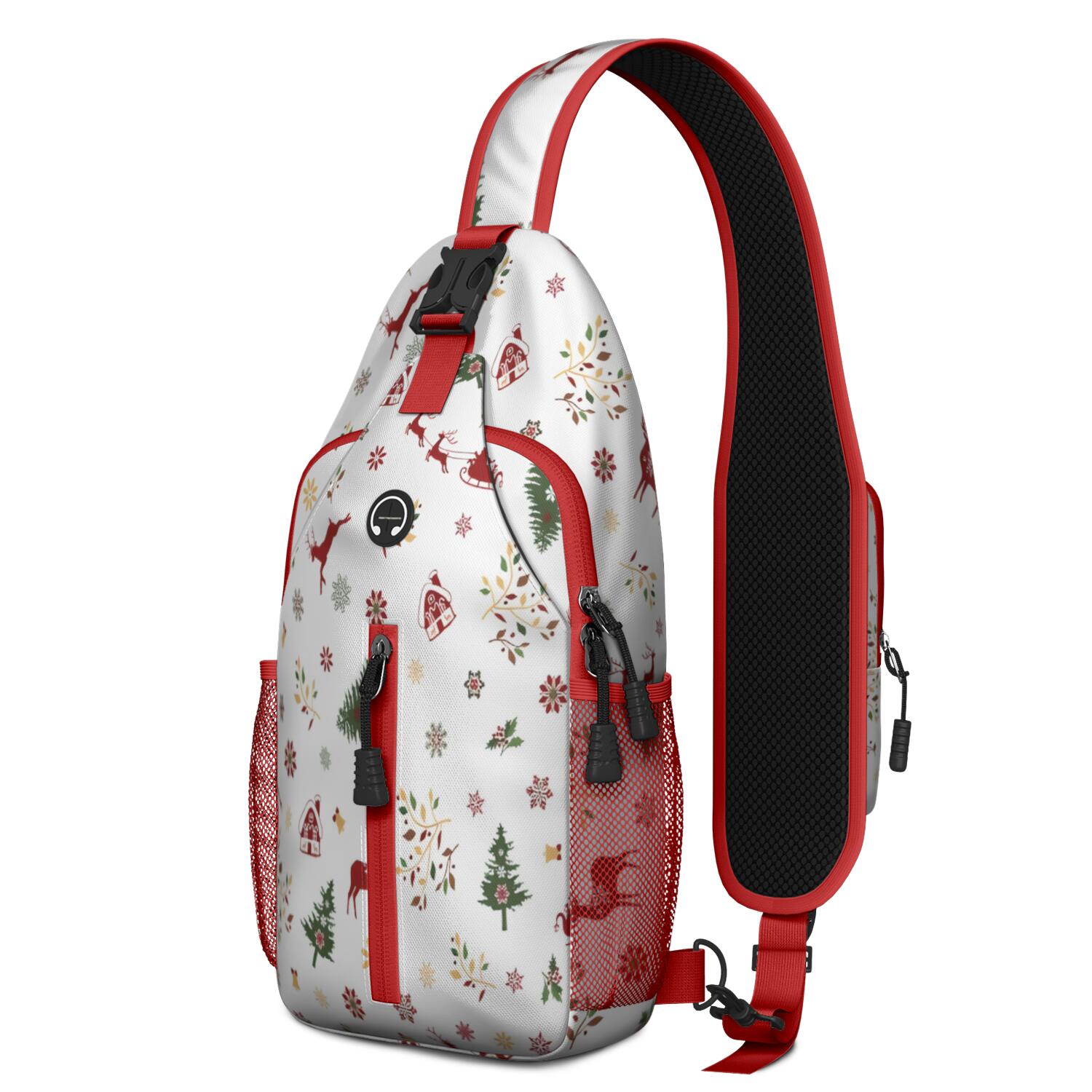 Sling Backpack,White Christmas Reindeer Pattern Crossbody Bag with ...