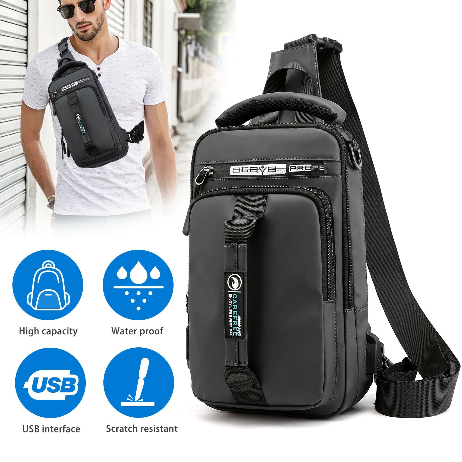 Sling Bag Crossbody Sling Backpack with USB Charging Port, Water ...