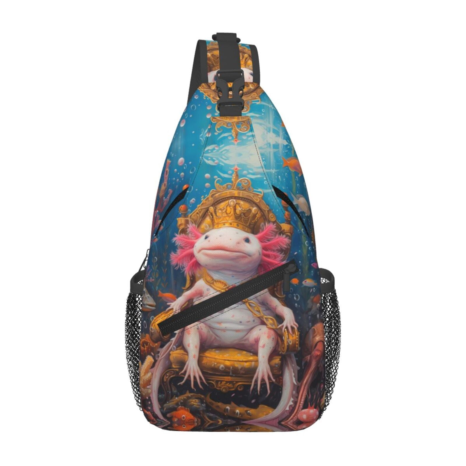 Sling Bag for Men, Aquatic Axolotl King Fanny Pack Crossbody Bags ...