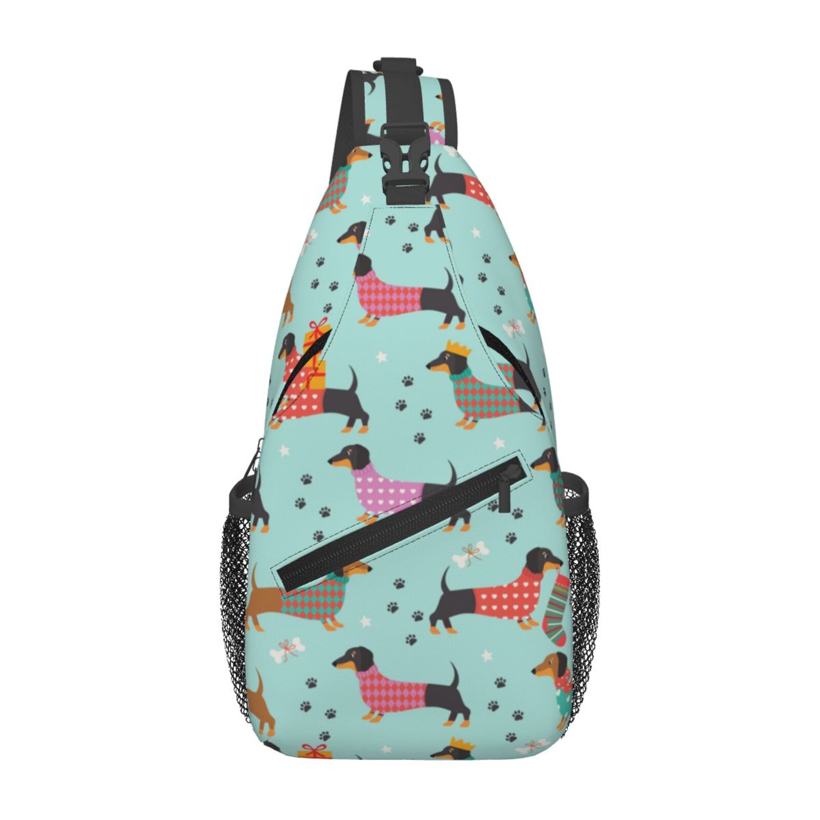 Sling Bag for Men, Black Dachshund Dog Puppy Blue Fanny Pack Crossbody ...