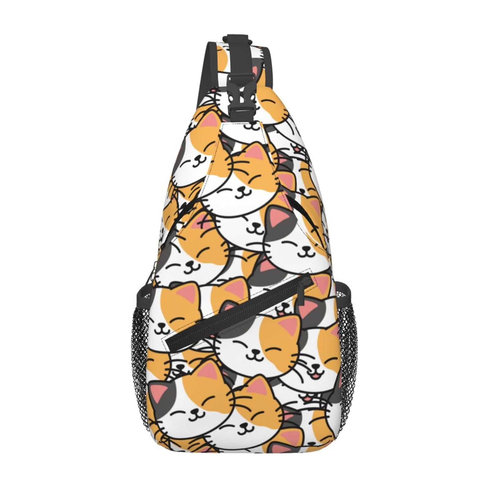 Sling Bag for Men, Cute Cartoon Smiling Cat Face Fanny Pack Crossbody ...
