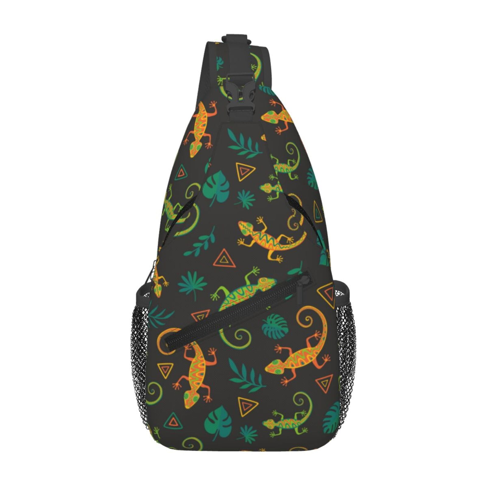 Sling Bag for Men, Exotic Funny Gecko Lizard Leaves Fanny Pack ...