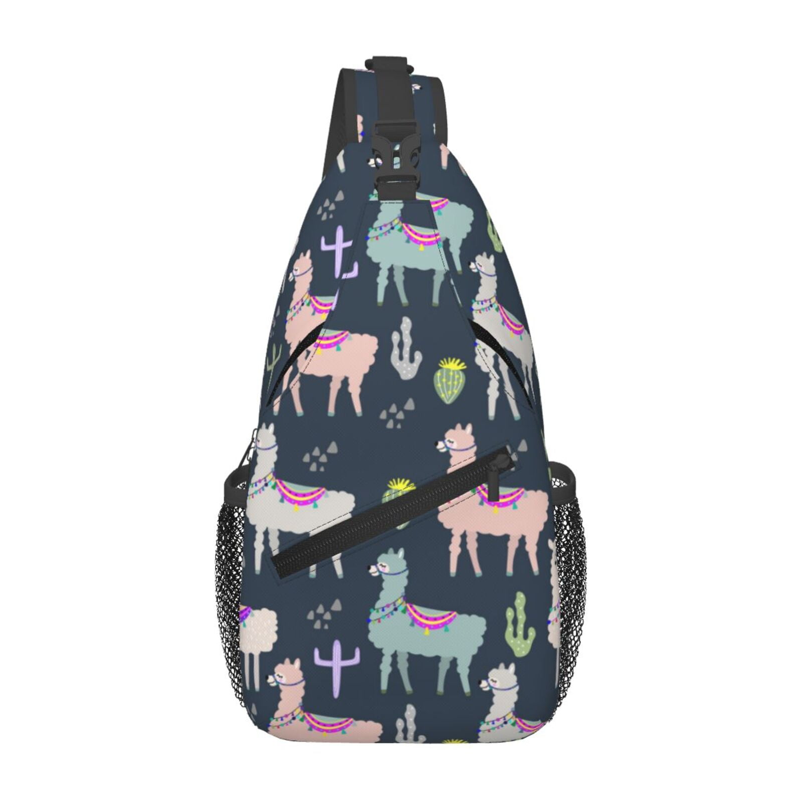 Sling Bag for Men, alpacas llama cactus navyblue Fanny Pack Crossbody ...