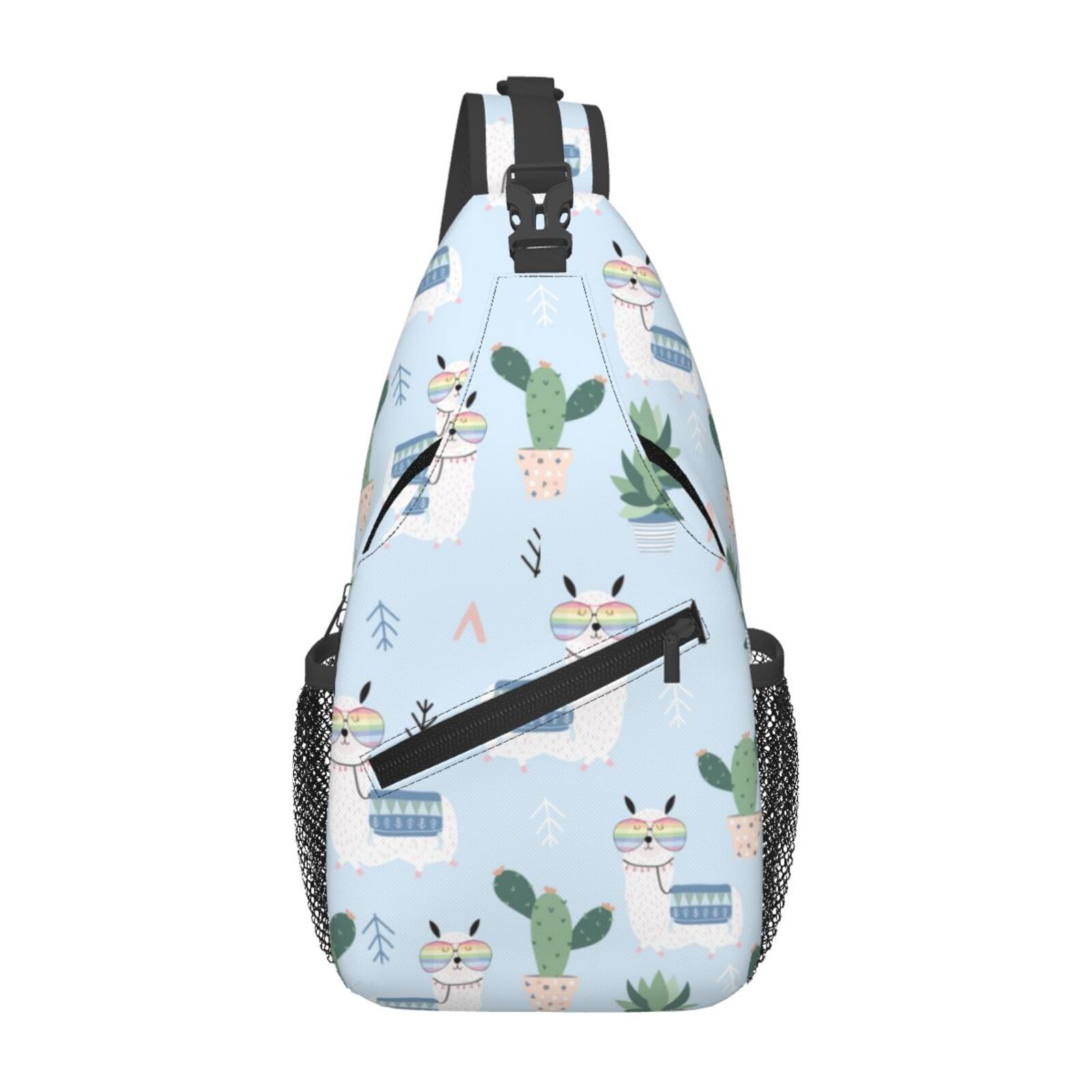 Sling Bag for Men, cute llama alpaca glasses cactus blue Fanny Pack ...