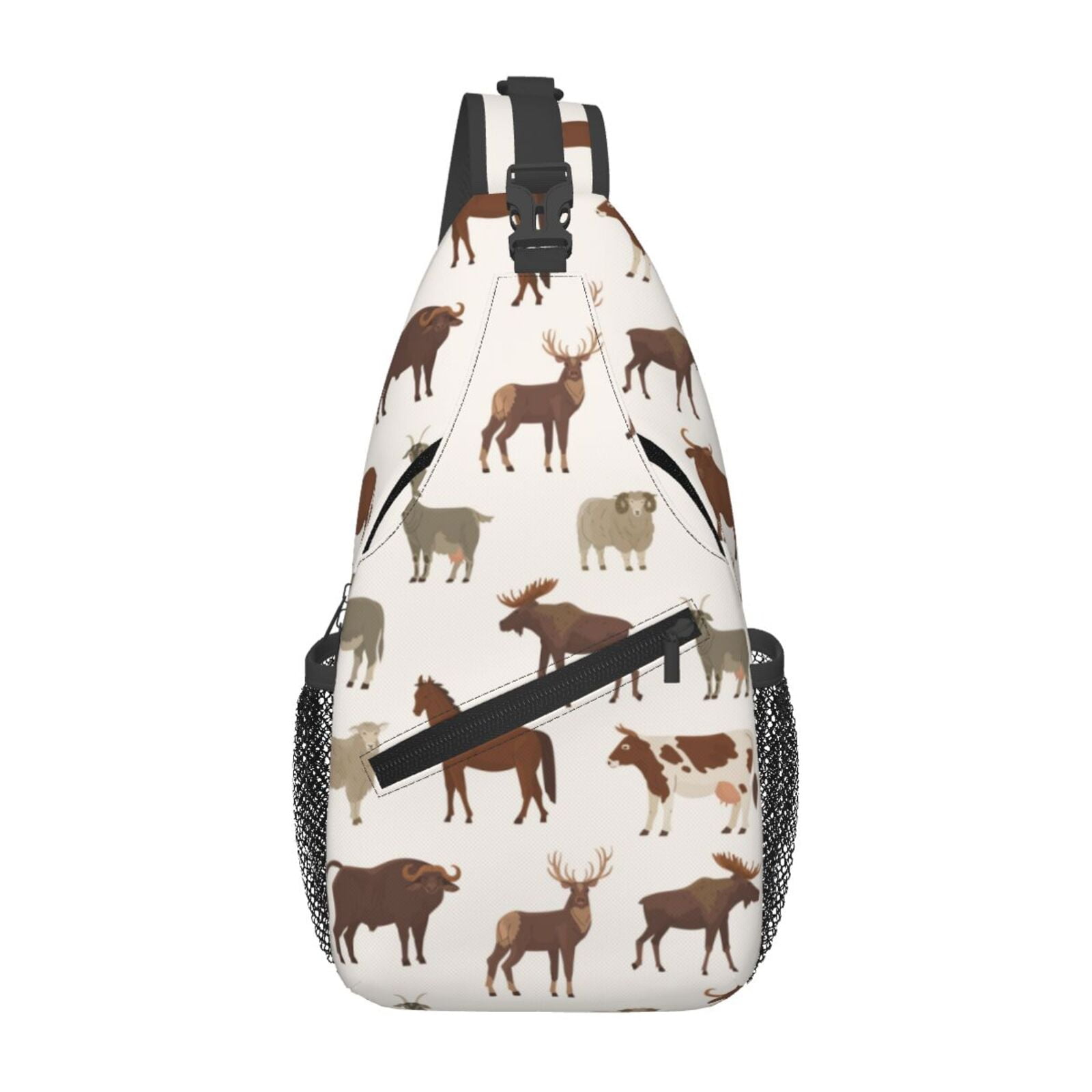 Sling Bag for Men, goat moose buffalo deer print Fanny Pack Crossbody ...