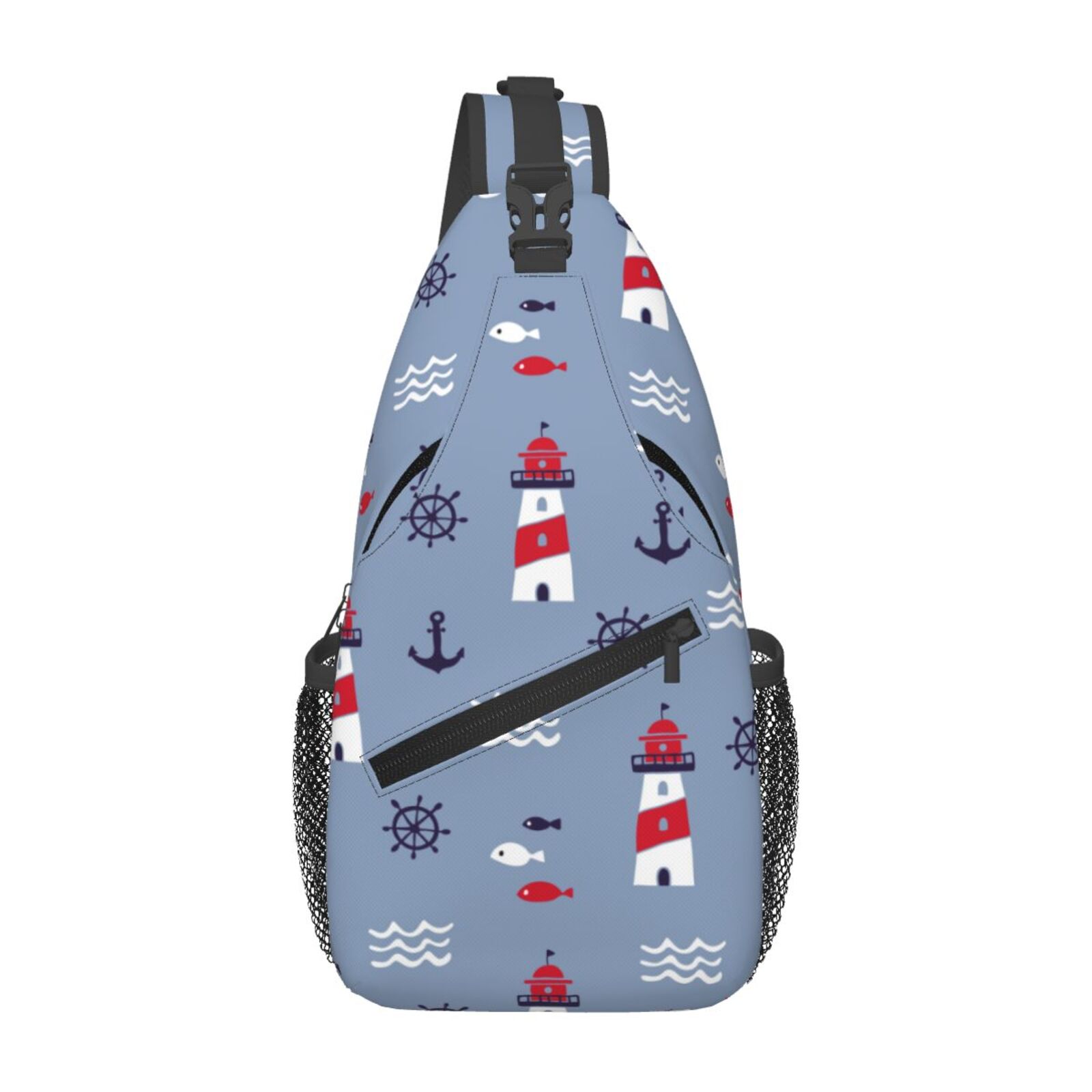 Sling Bag for Men, retro lighthouses anchor fish cute Fanny Pack ...