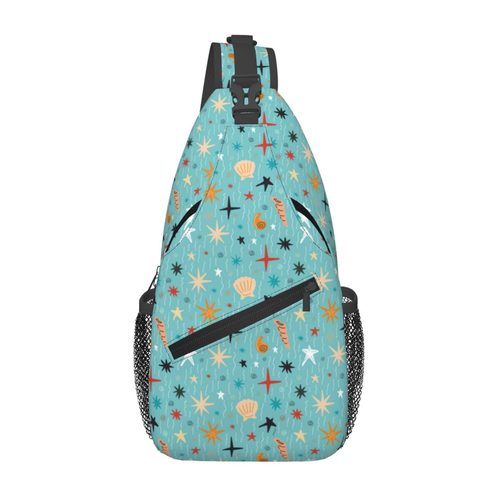 Sling Bag for Men, summer shells corals starfish Fanny Pack Crossbody ...