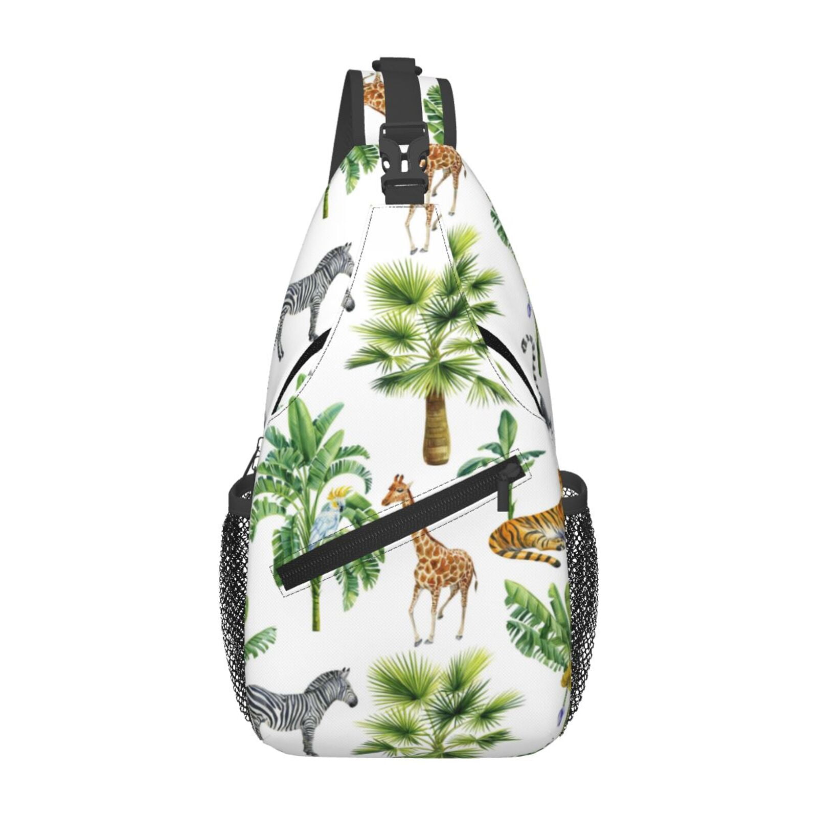 Sling Bag for Men, zebra tiger Giraffe Tropical palm tree Fanny Pack ...