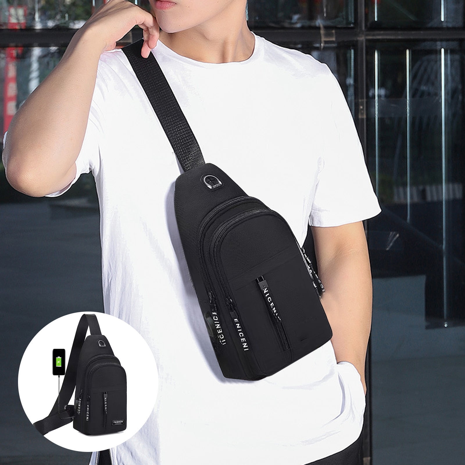 Sling Bags for Men Large External USB Charging Chest Bag Men's Waist ...