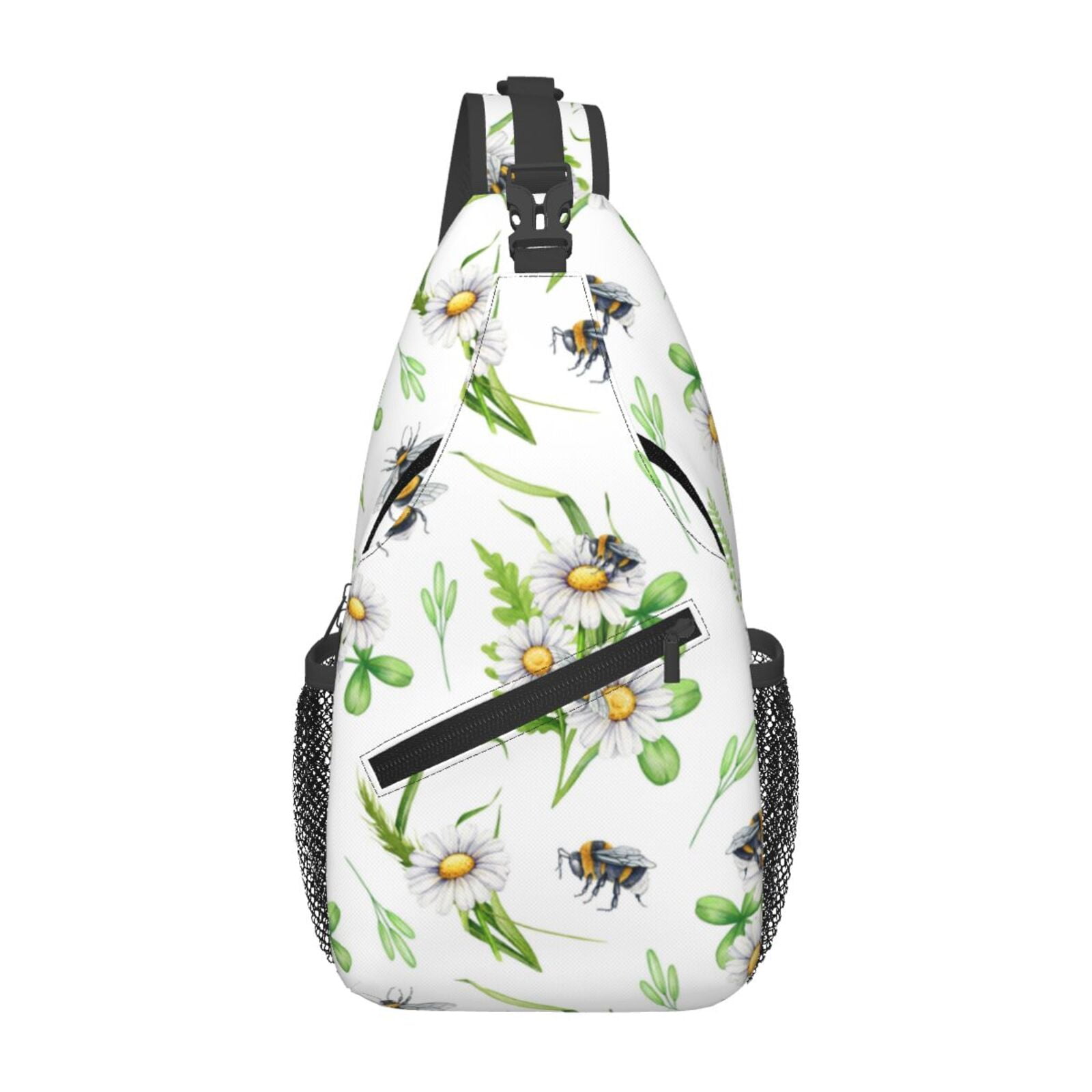 Sling Crossbody Bag for Women and Men Bee bumblebee daisy flower cute Small Sling Backpack ...