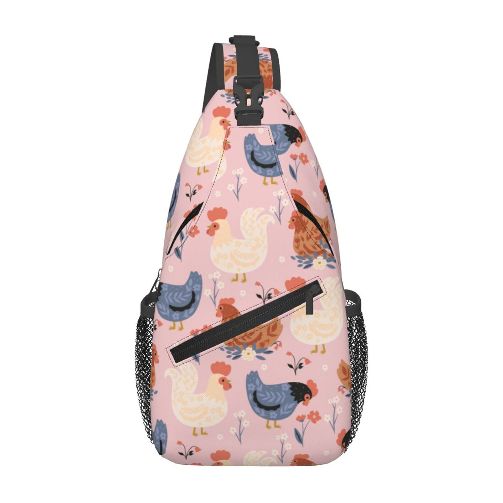 Sling Crossbody Bag for Women and Men Bohemian Pattern Chicken Flower ...
