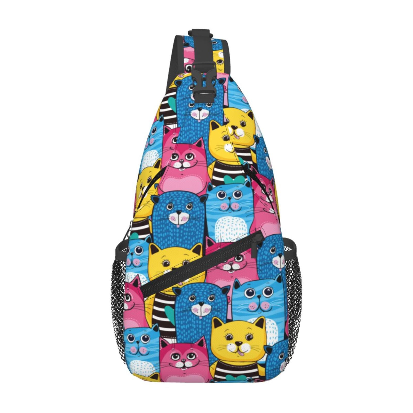 Sling Crossbody Bag for Women and Men Classic Colorful Cute Cartoon Cat ...