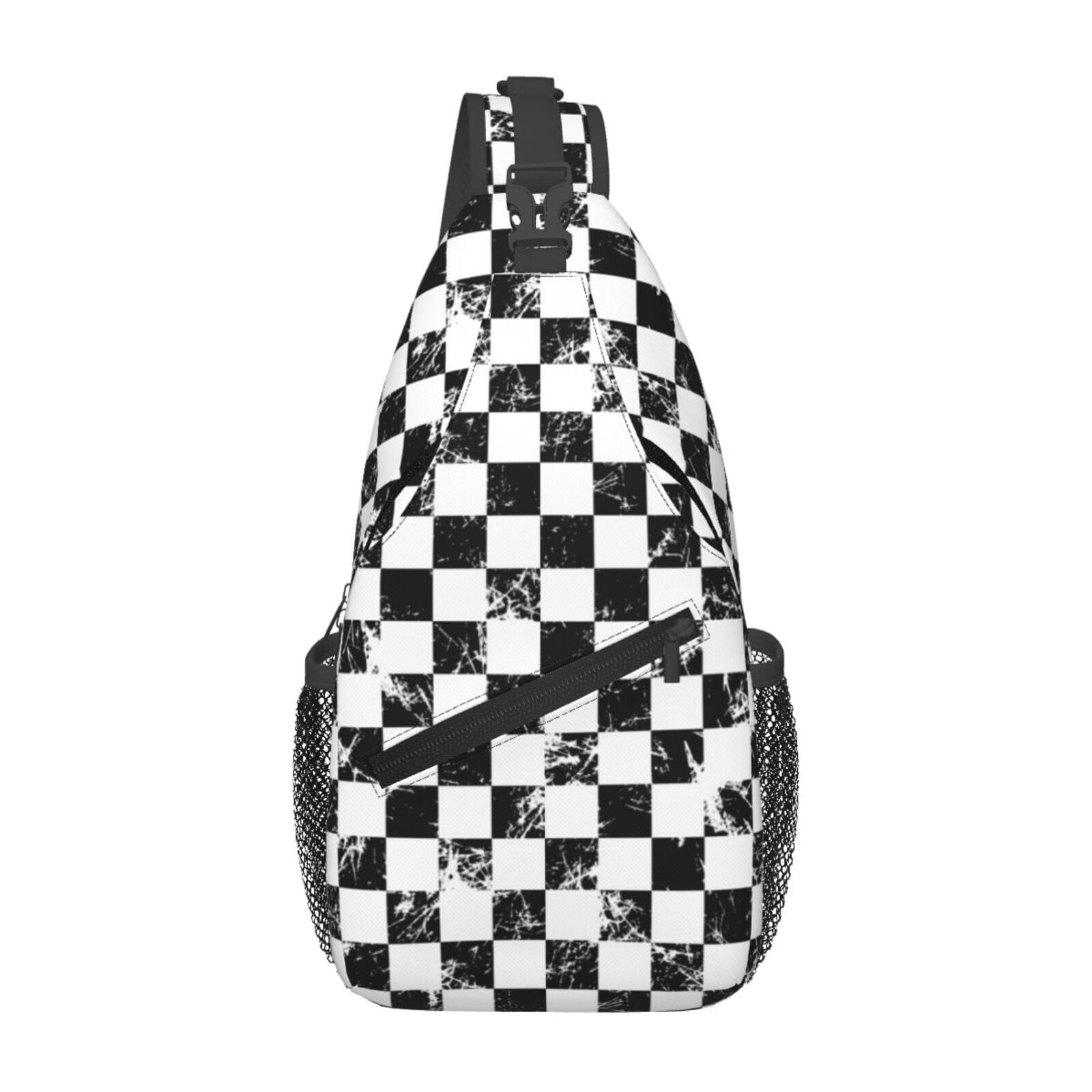 Sling Crossbody Bag for Women and Men Creative checkered black white ...