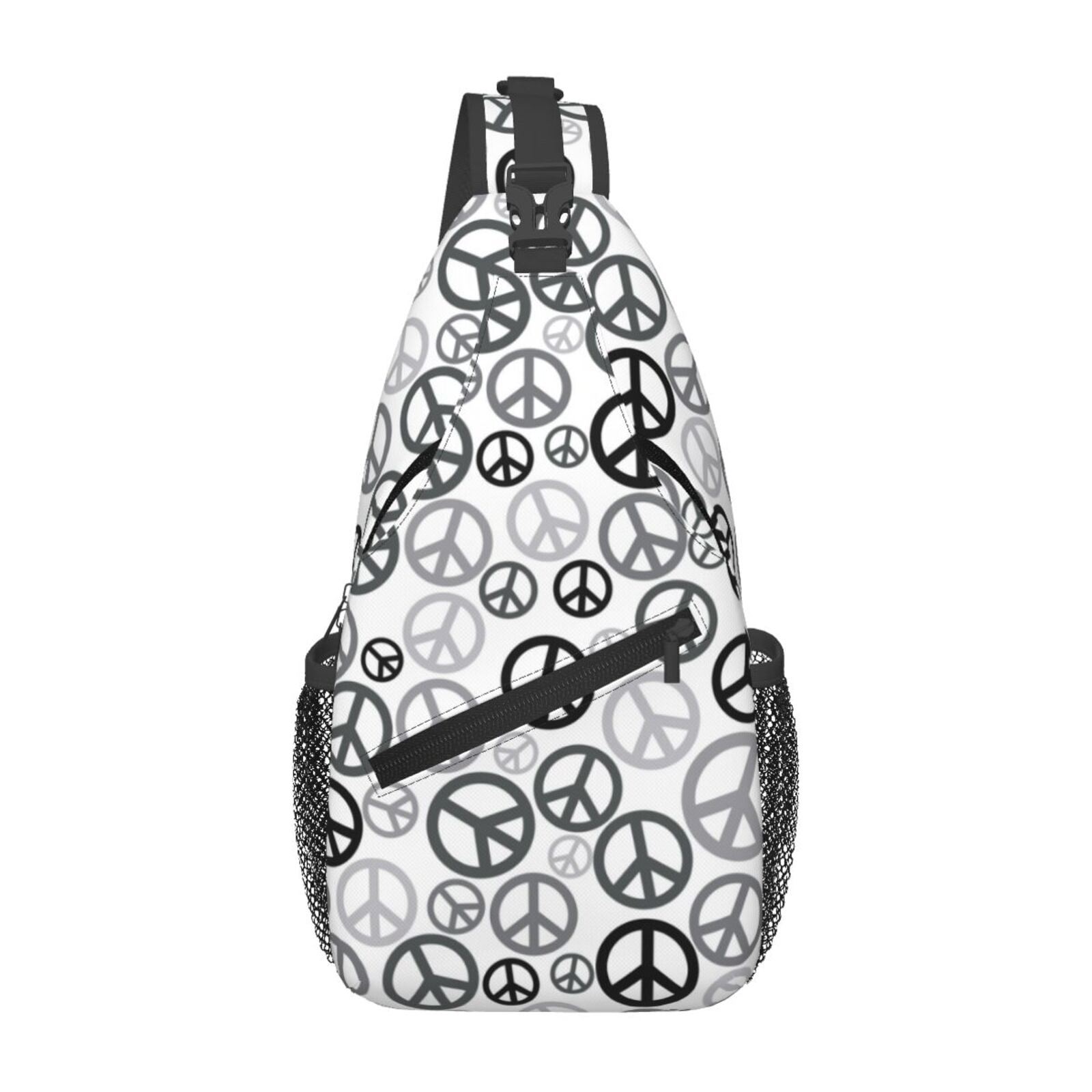 Sling Crossbody Bag for Women and Men Black grey peace sign Small Sling ...