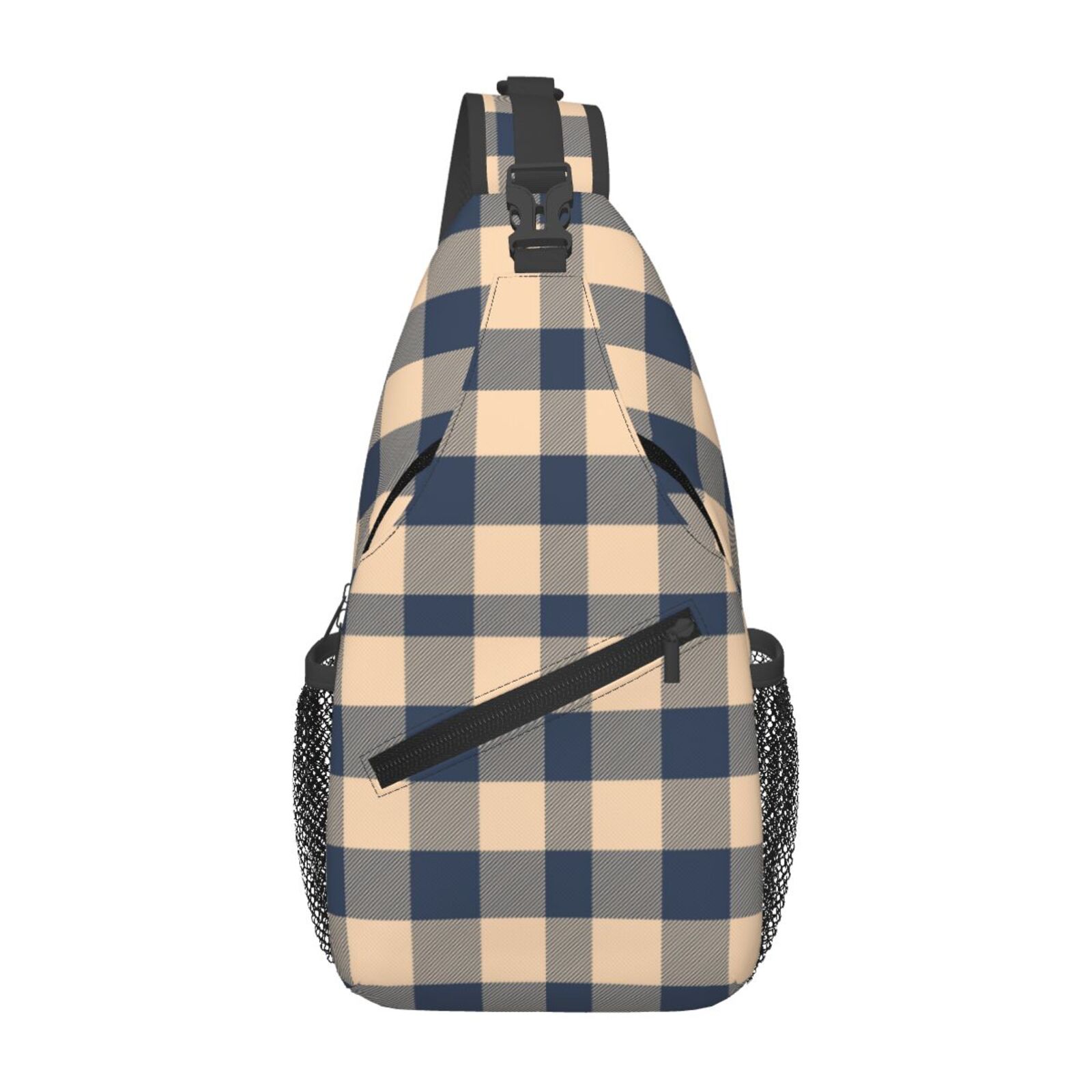 Sling Crossbody Bag for Women and Men Blue Brown Twill Stripe Plaid ...