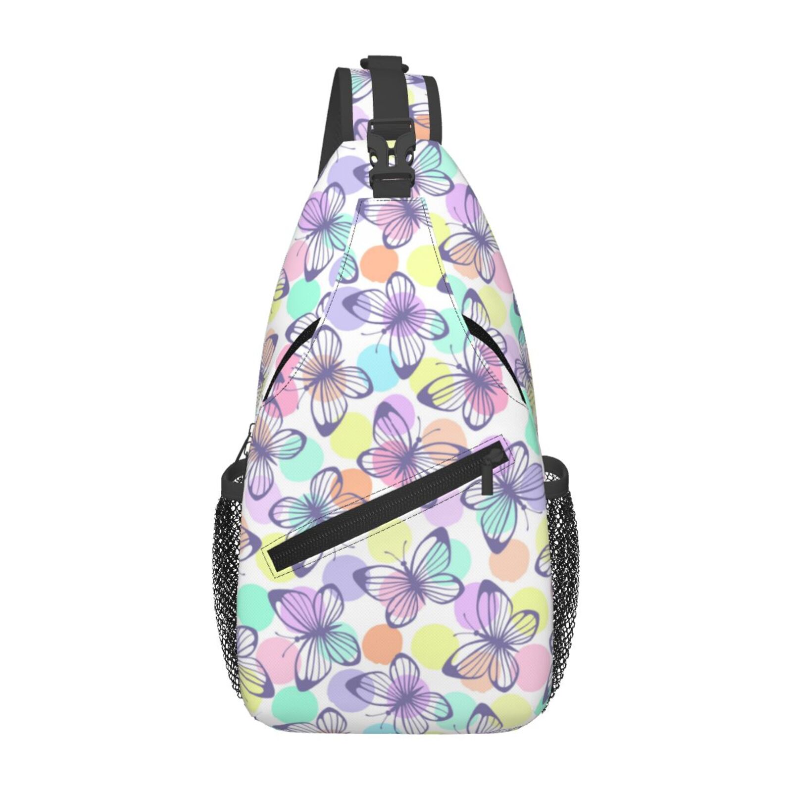 Sling Crossbody Bag for Women and Men Butterflies on Polka Dots Small ...