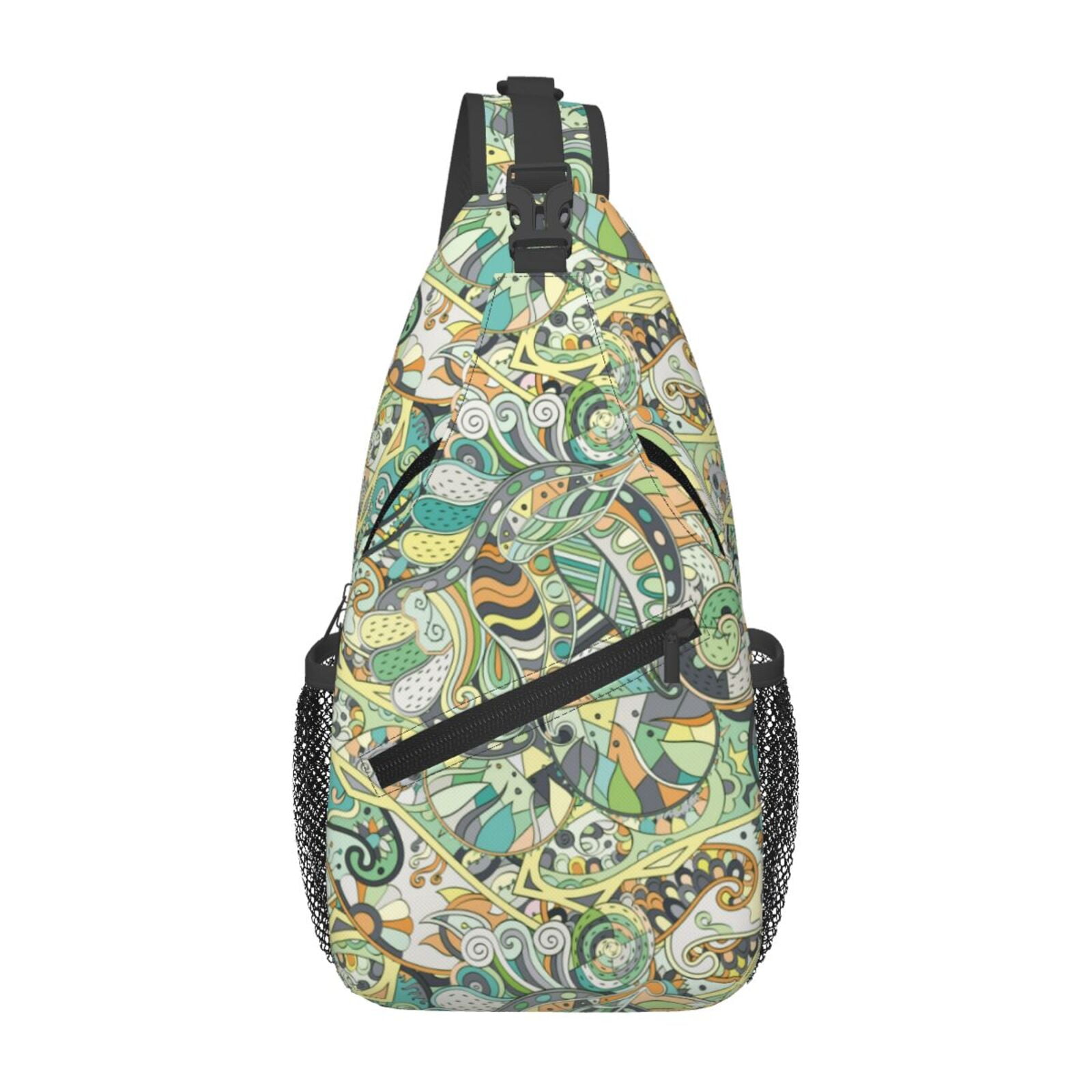Sling Crossbody Bag for Women and Men Green Paisley Small Sling ...
