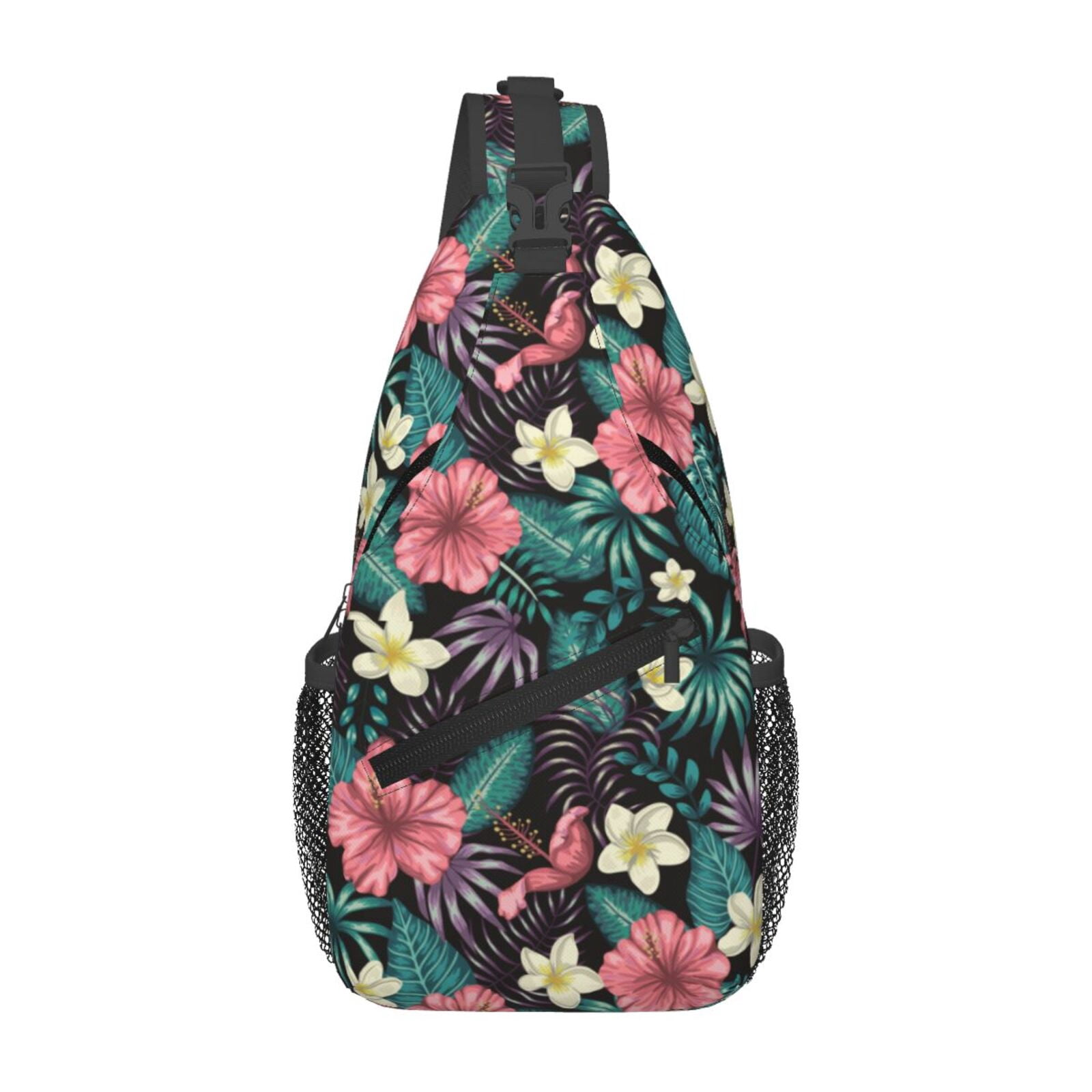 Sling Crossbody Bag for Women and Men Green Tropical Leaves Small Sling ...
