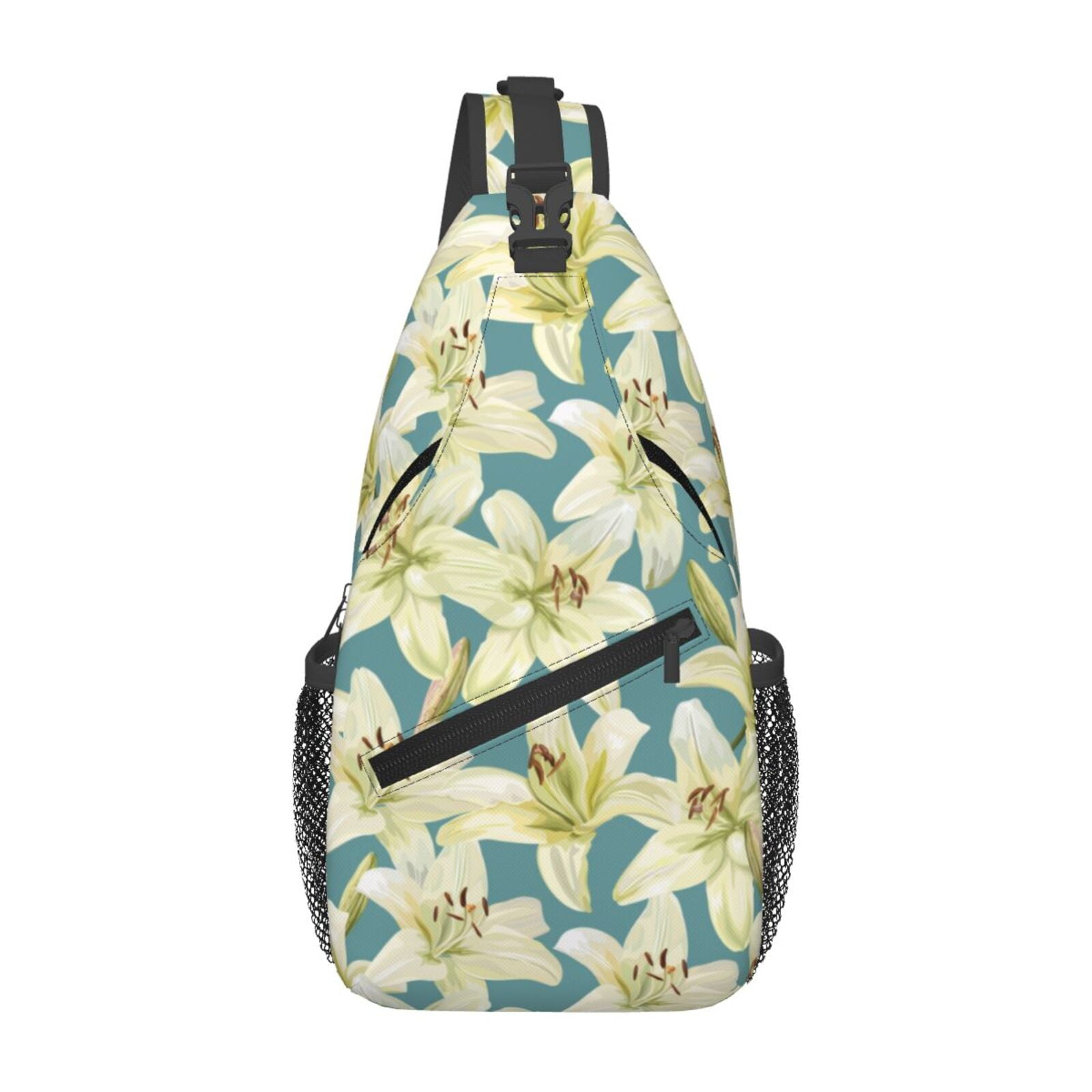 Sling Crossbody Bag for Women and Men Light Green Lilies Flowers Small ...