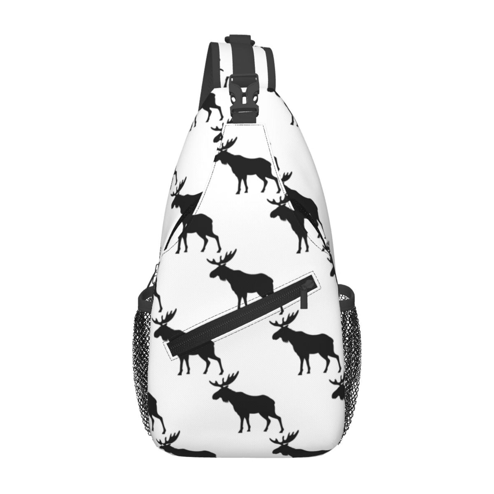 Sling Crossbody Bag for Women and Men cool black Moose Elk white Small ...