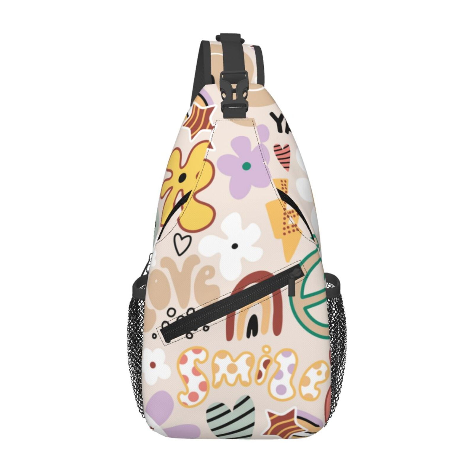 Sling Crossbody Bag for Women and Men flowers rainbow peace sign Small ...