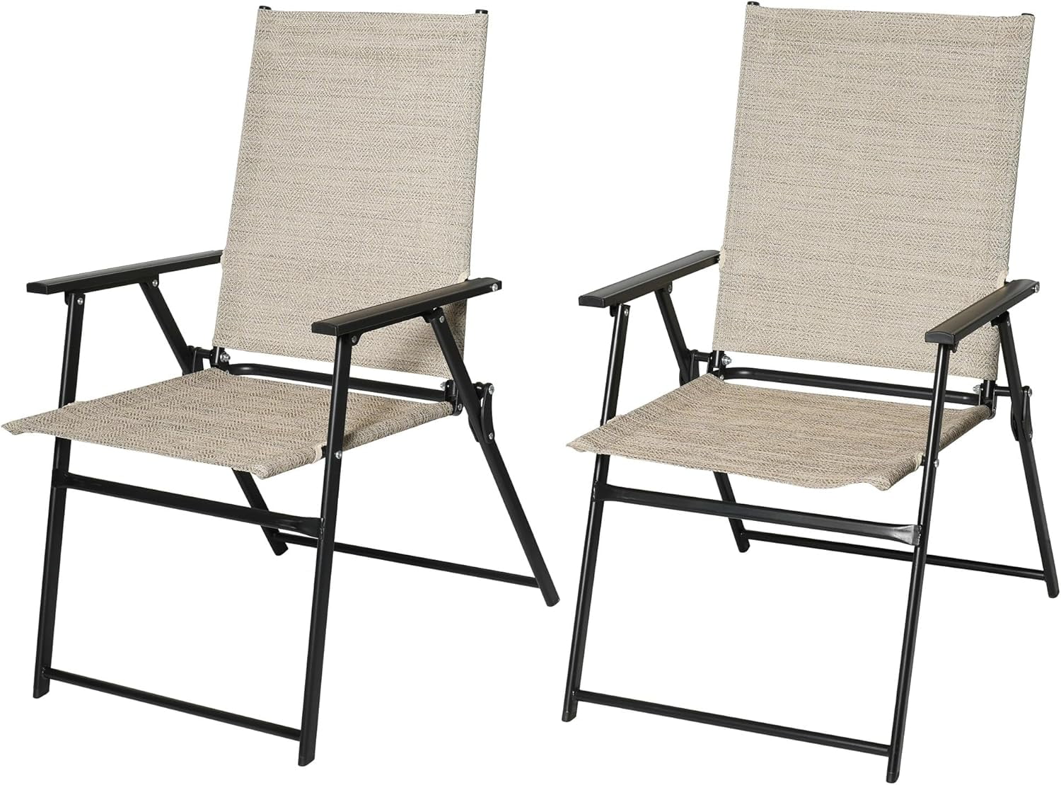 Sling Folding Patio Dining Chairs Set of 2 with High Back and Armrests ...
