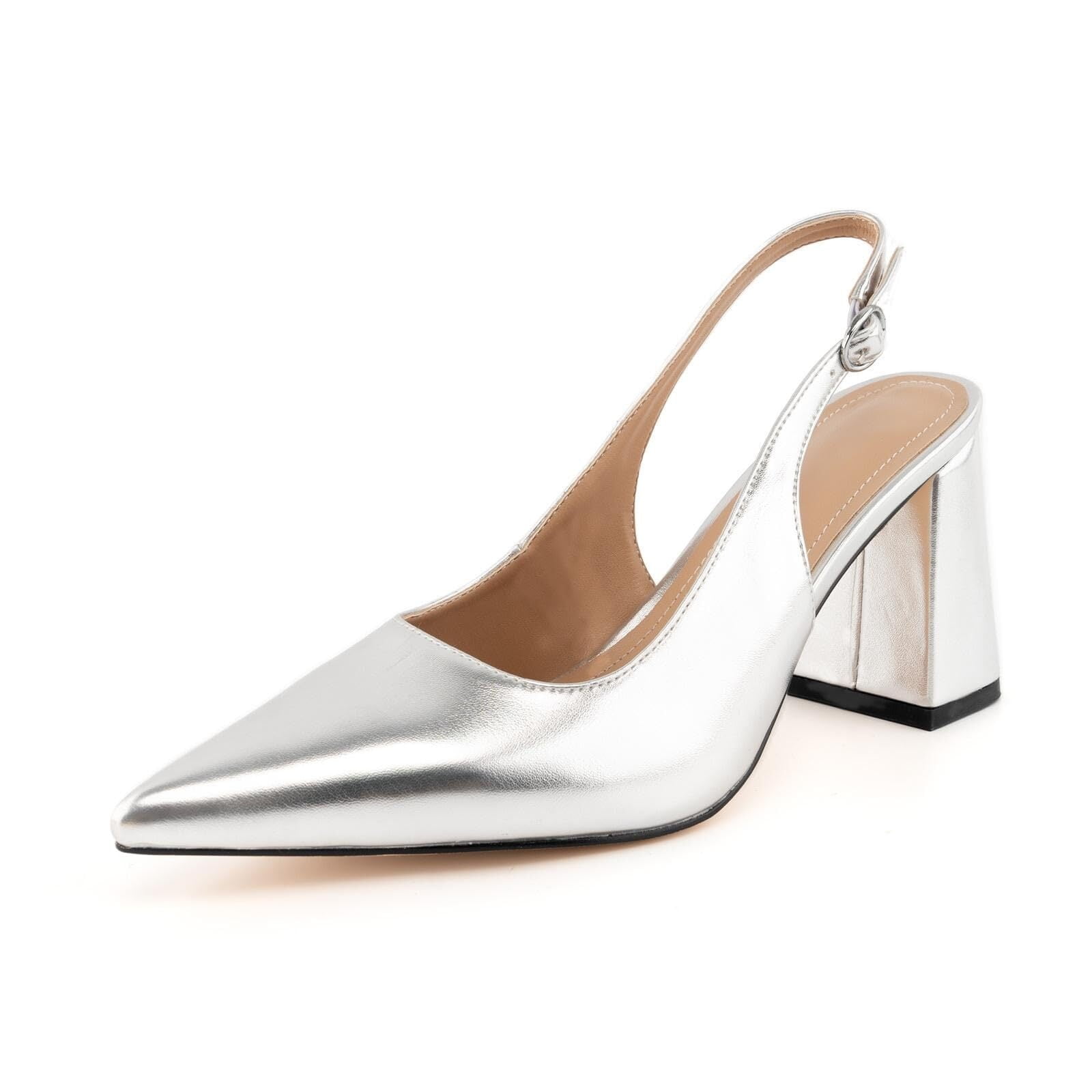 Slingback Heels for Women Block Heel Pointed Toe Closed Toe Chunky Heel ...
