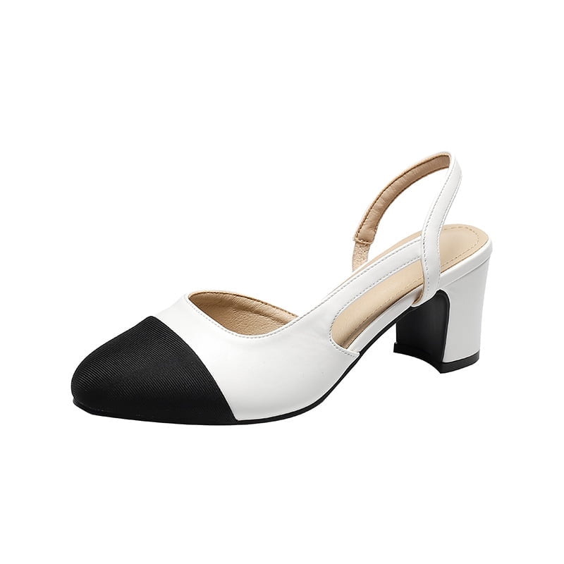 Slingback Heels for Women，Round Toe Chunky Heeled Ankle Strap Splicing ...