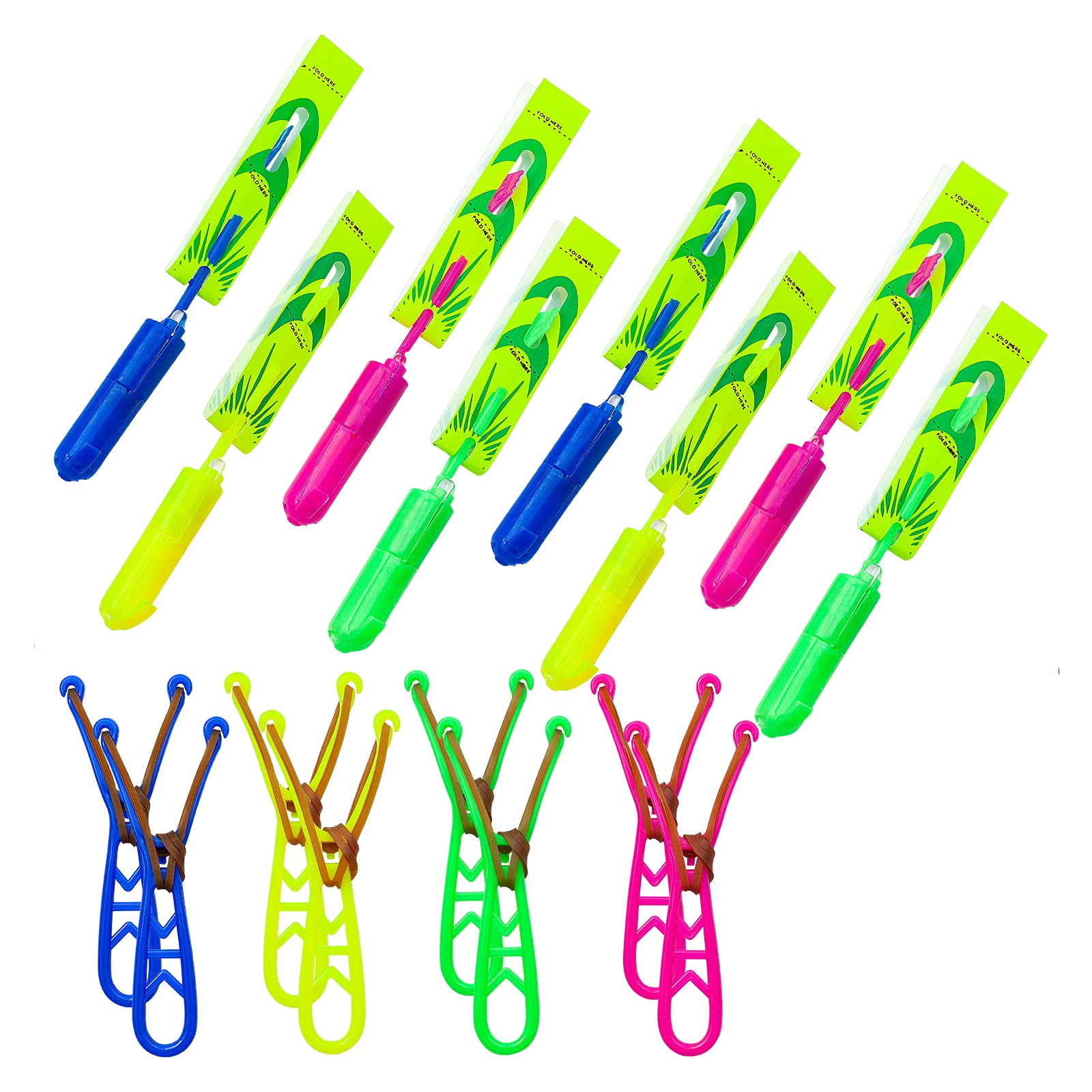 Slingshot Flying with LED Lights Glow The Dark Party,12 Launchers + 12 ...