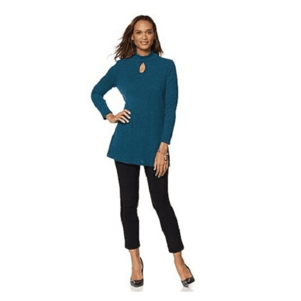 Slinky Brand Long-Sleeve Ribbed Keyhole Tunic in Teal, S - Walmart.com
