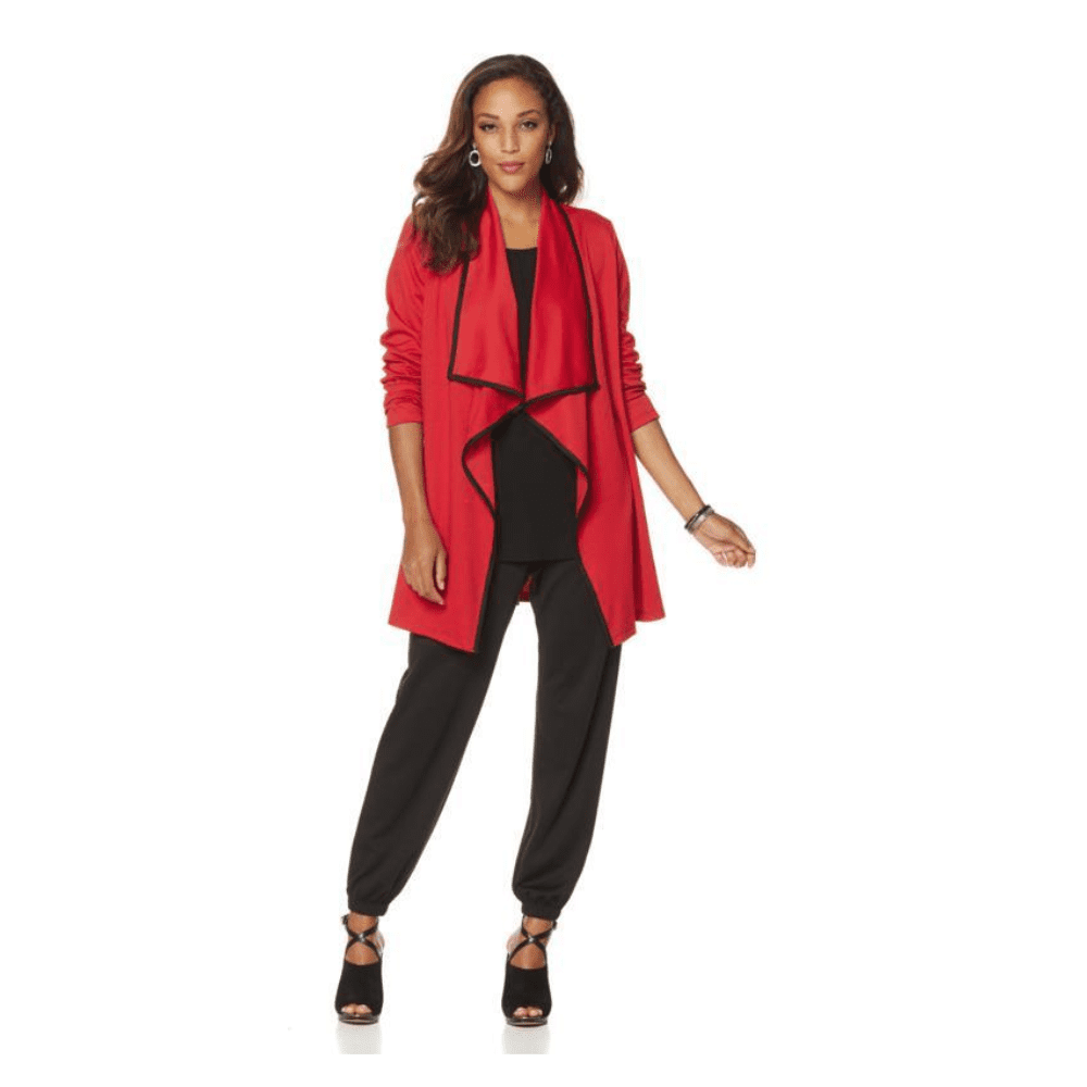 Slinky Brand Ponte Waterfall Jacket in Red, S - Walmart.com