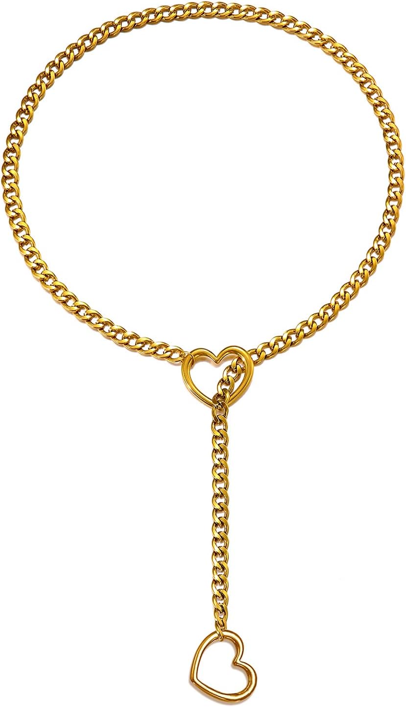 Slip Chain Necklace Heart Slip Chain Choker for Women Gothic Rock Cuban ...