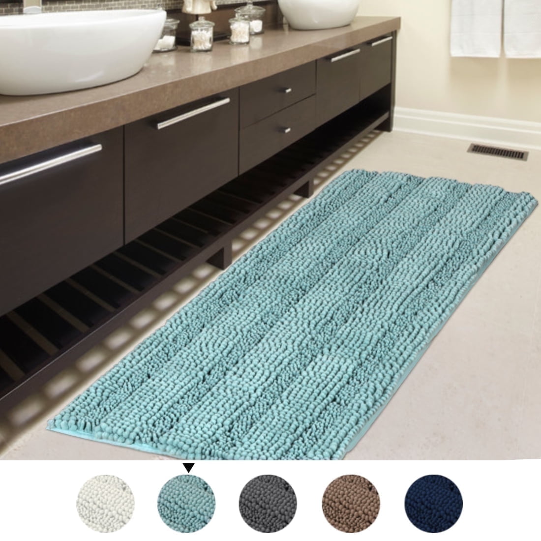 PrimeBeau's Extra Thick, Fast Dry, Striped Shaggy Bath Mat, Non-Slip ...