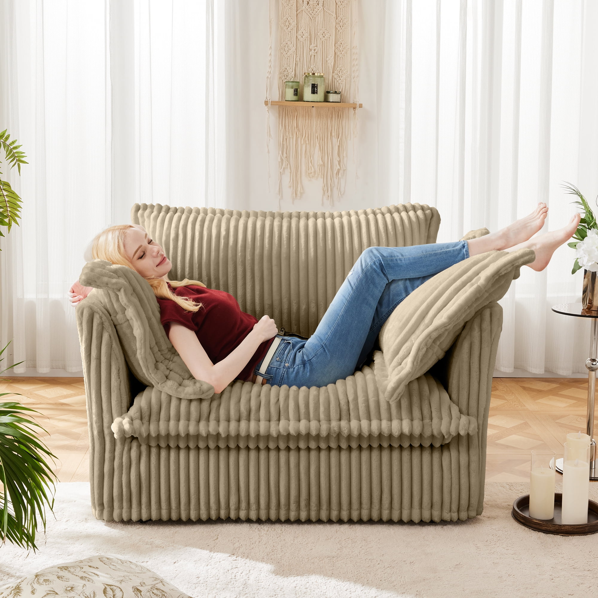 Slip-covered Armchair with 1 Big Back Cushion and 2 Big Toss Pillows ...