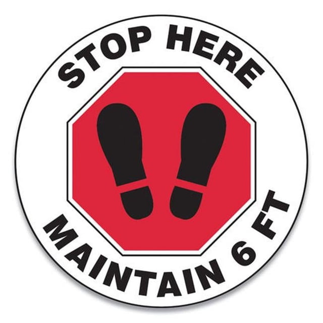 Alpine Accuform Slip-Gard Social Distance Floor Signs 12" Circle "Stop ...