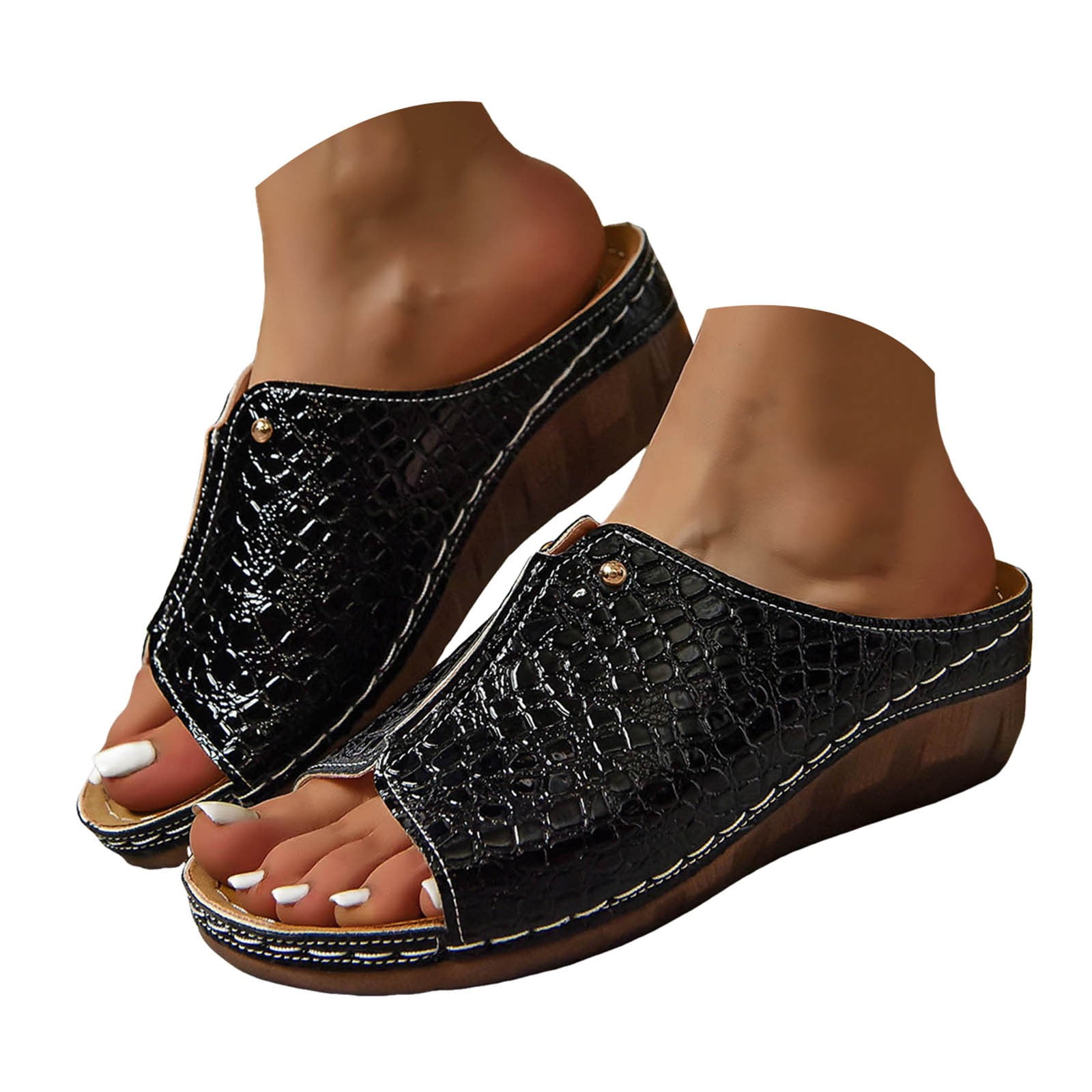Slip on Dressy Wedge Sandals for Women 2025 Leather Trendy Peep Open ...