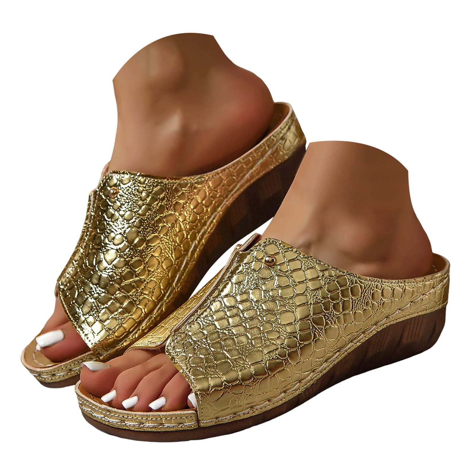 Slip on Dressy Wedge Sandals for Women 2025 Leather Trendy Peep Open ...