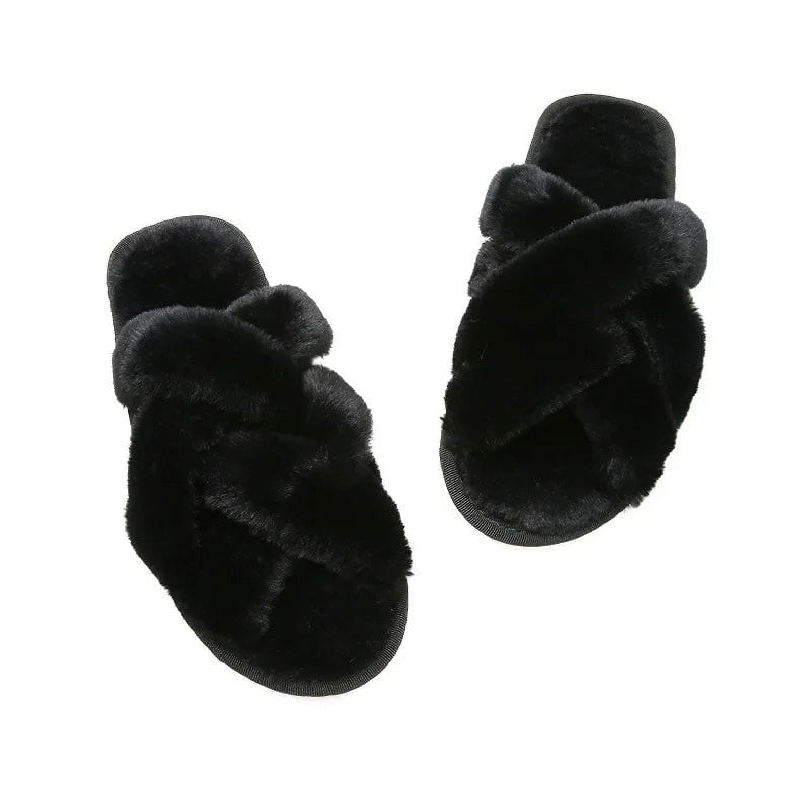 Slip on Slide Fluffy Slippers - Walmart.com