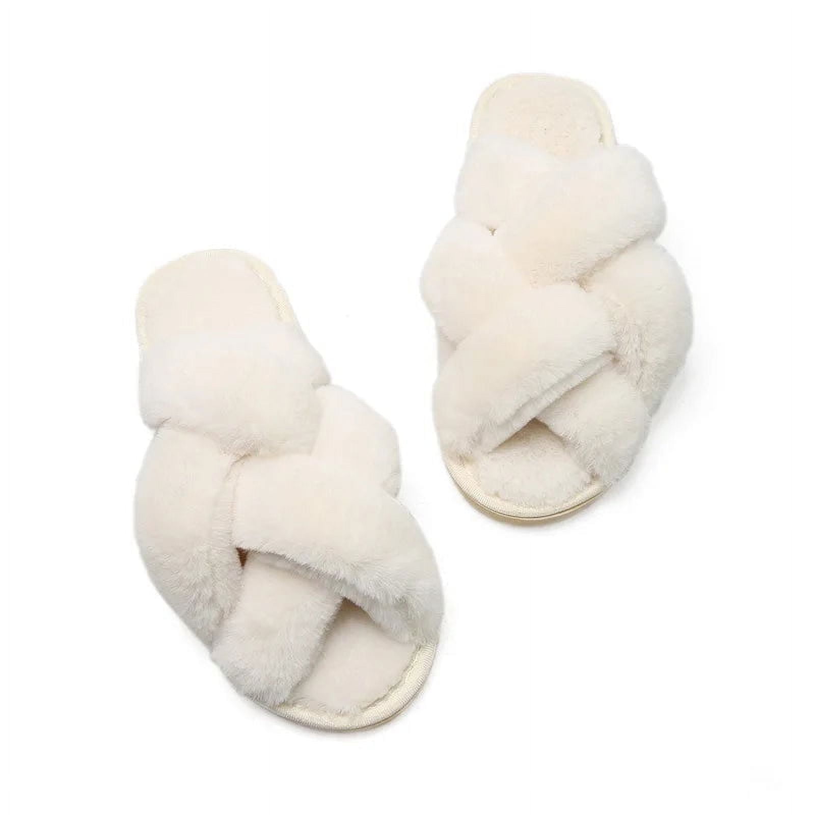Slip on Slide Fluffy Slippers - Walmart.com