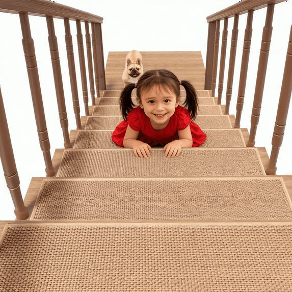 Slip-resistant Stair Mats15 PCS 8"x30",Rubber Backing Thicken Linen ...