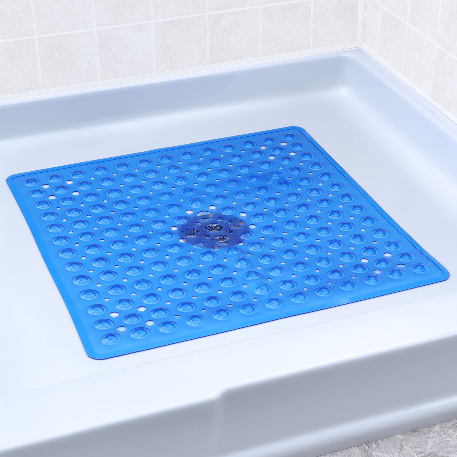 SlipX Solutions Non-Slip Vinyl Square Shower Stall Mat with Drain Hole ...