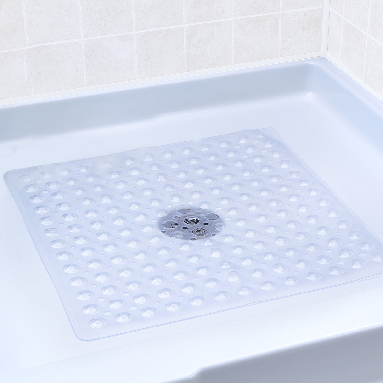 SlipX Solutions Non-slip 21x21 Square Shower Stall Mat with Drain Hole ...