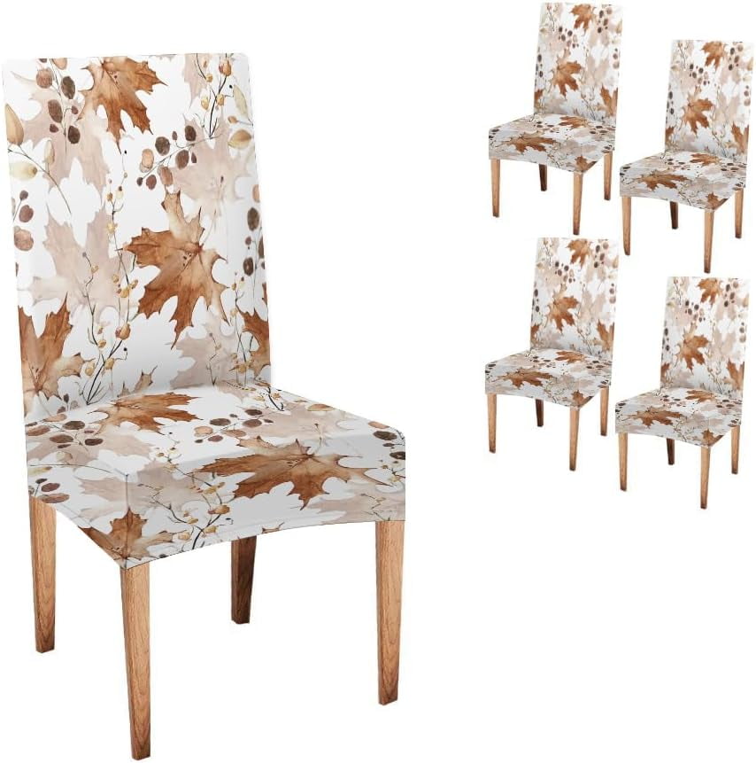 Slipcover Chair Covers Set of 4 Autumn Maple Leaves Pattern Printed ...